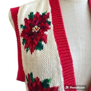 Westbound | Sweaters | Westbound Knitted Vintage Poinsettia Holiday Red Cream Sweater Vest Size ...
